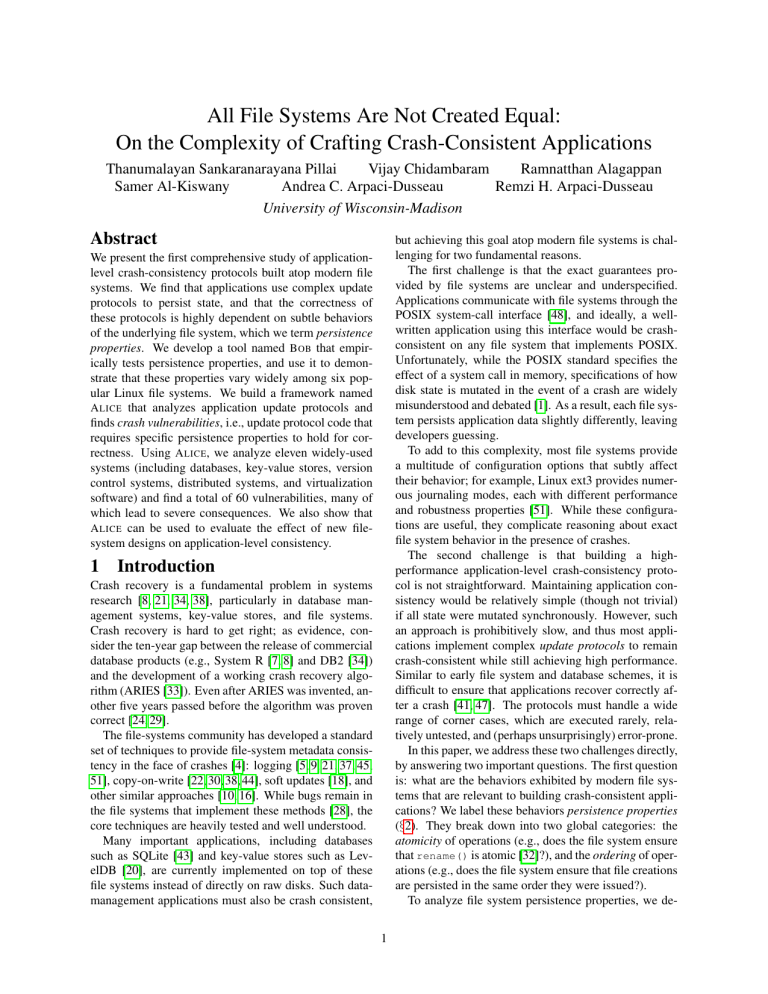 Crash Consistency in File Systems: Research & Vulnerabilities