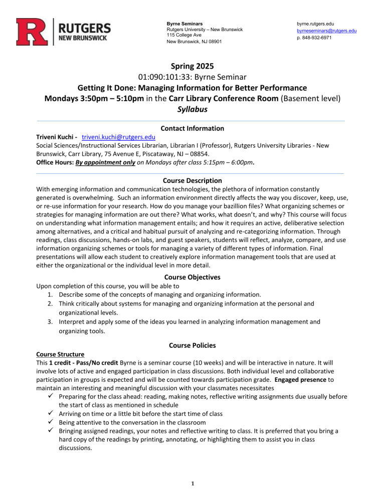 Information Management Syllabus - Rutgers University