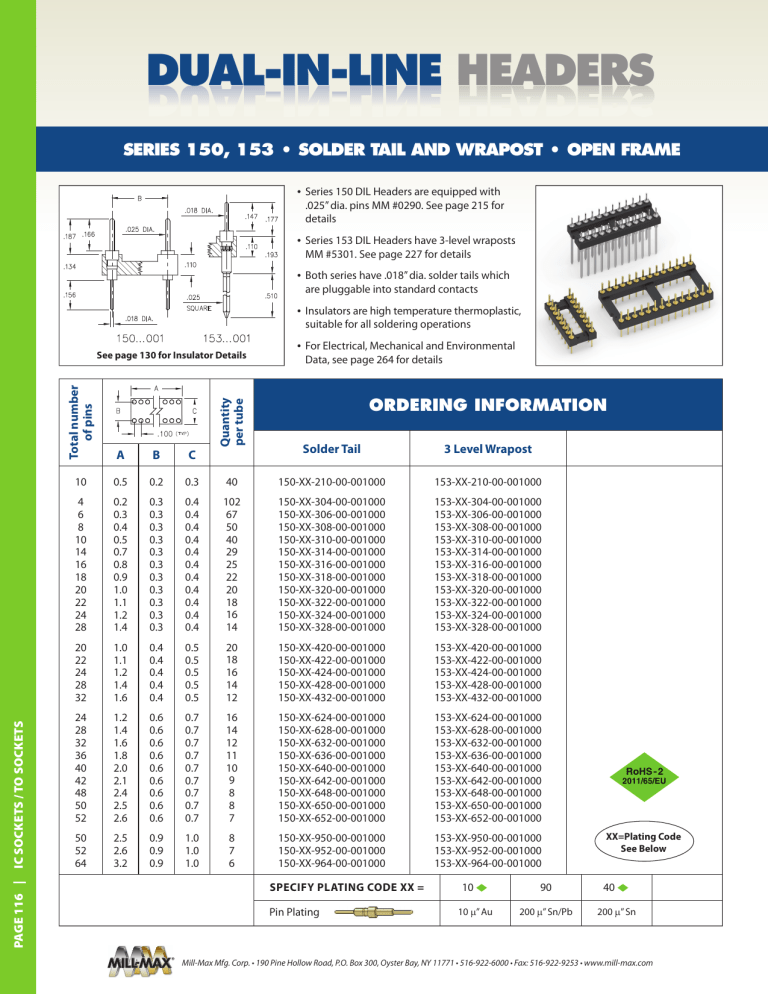 Dual-In-Line Headers: Solder Tail & Wrapost Datasheet