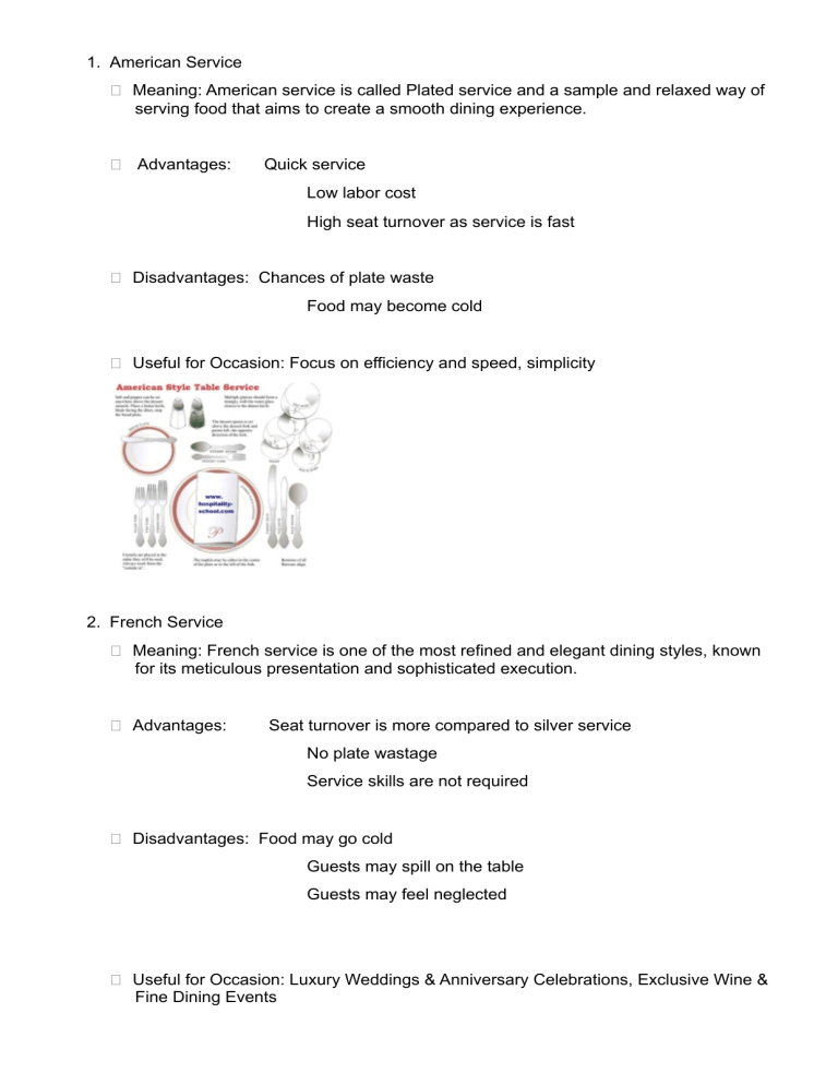 Food Service Styles: American, French, Russian, Buffet Guide
