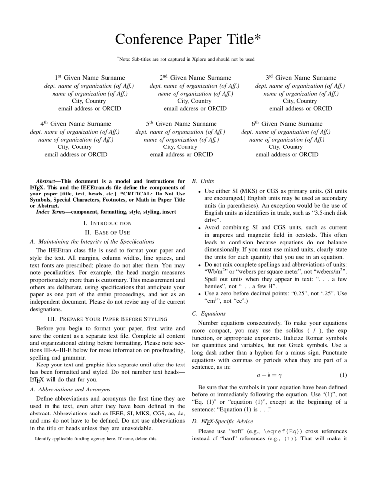 IEEE Conference Paper Template: Formatting Guide