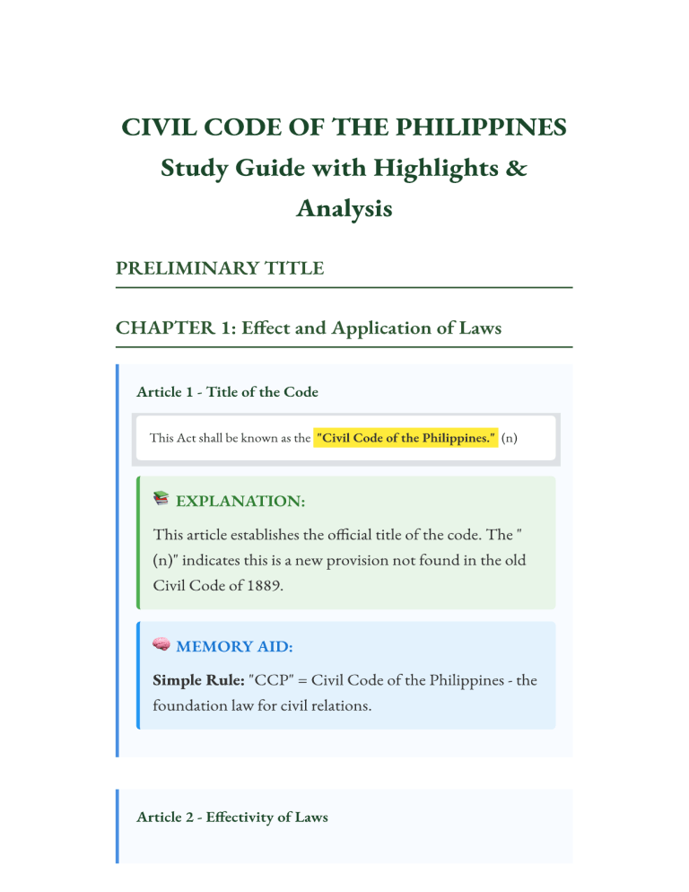 Civil Code of the Philippines Study Guide