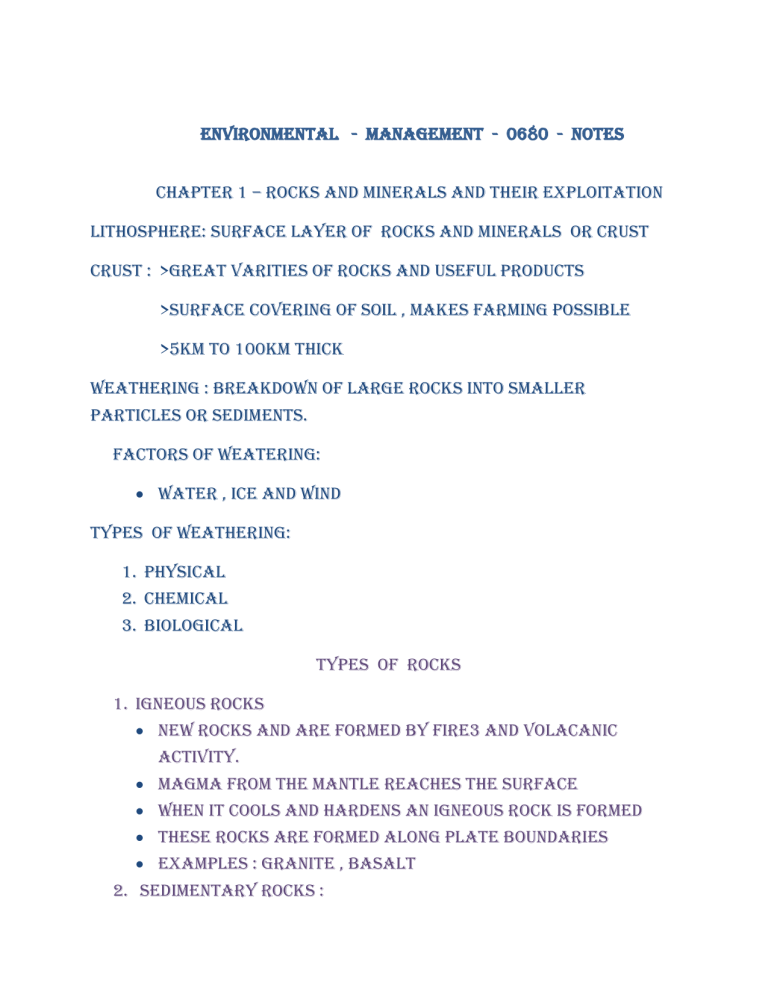 Rocks, Minerals & Exploitation: Environmental Management Notes