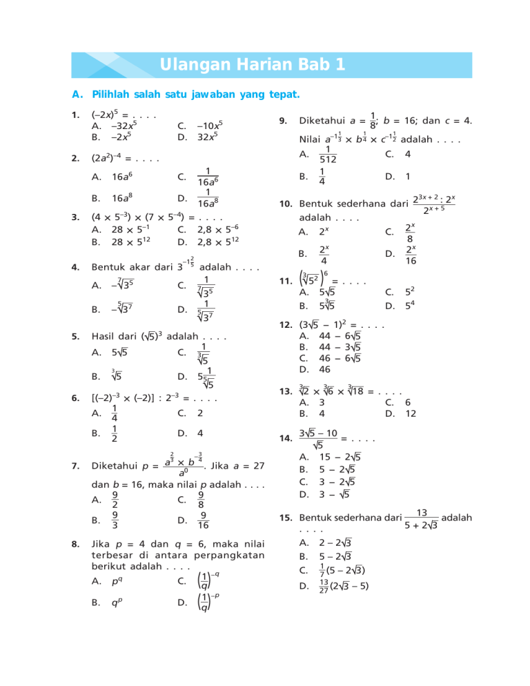 Peperiksaan Matematik: Eksponen, Punca, dan Permudahkan Algebra