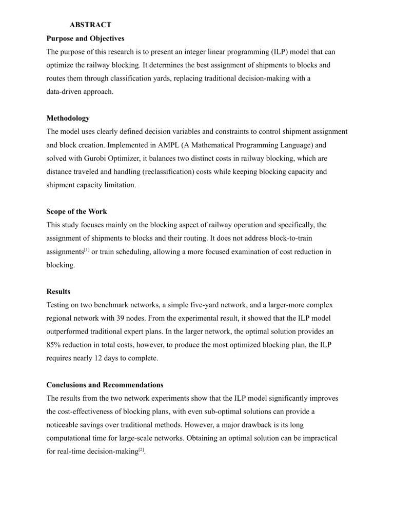 Railway Blocking Optimization with ILP Model