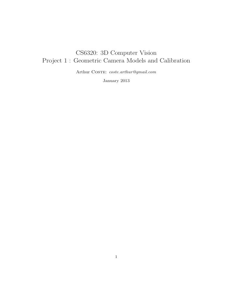 3D Computer Vision: Camera Models & Calibration Project