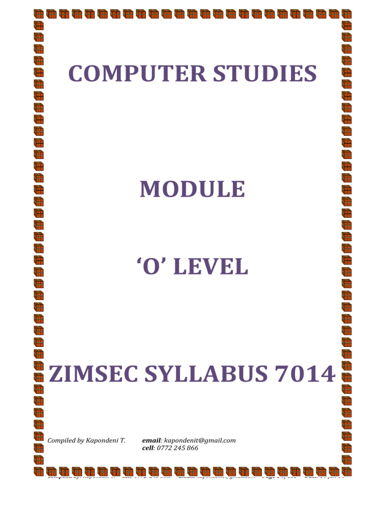 O Level Computer Studies Notes - ZIMSEC Syllabus