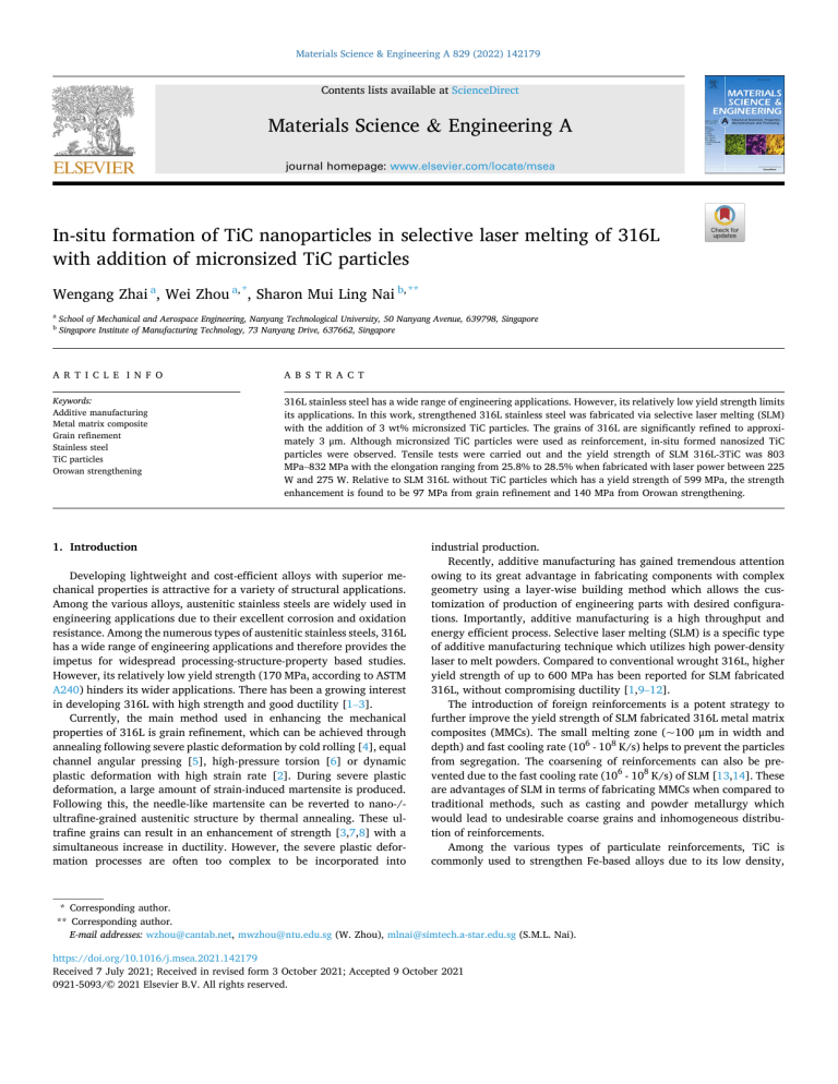 TiC Nanoparticles in SLM 316L Stainless Steel