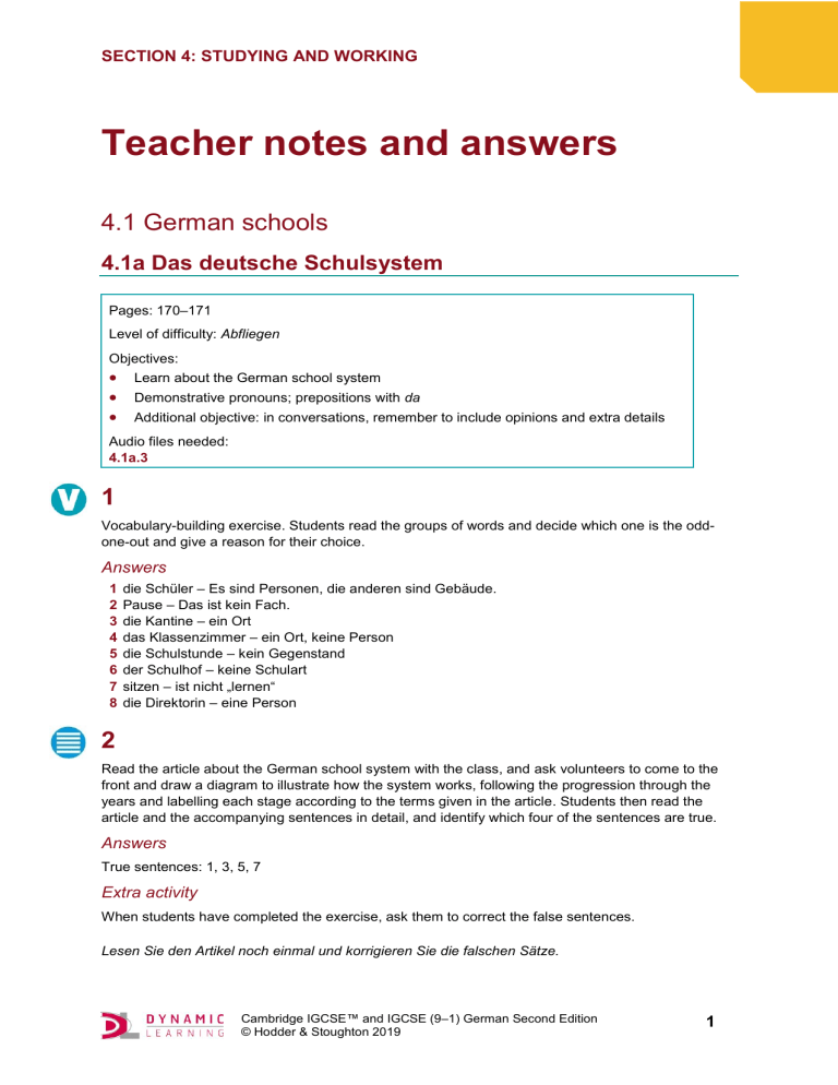 German School System: Teacher Notes & Answers