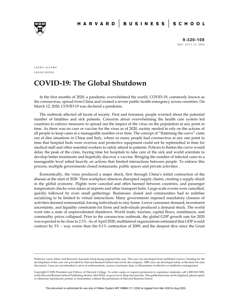 COVID-19: The Global Shutdown - Case Study
