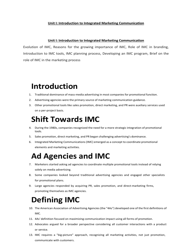 Introduction to Integrated Marketing Communication (IMC)