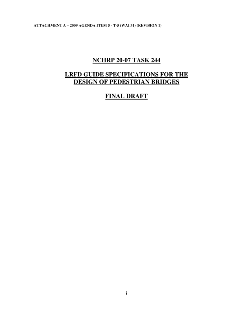 LRFD Pedestrian Bridge Design Guide Specifications