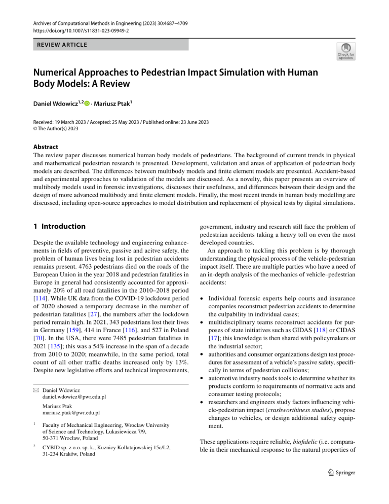 Pedestrian Impact Simulation: Human Body Models Review