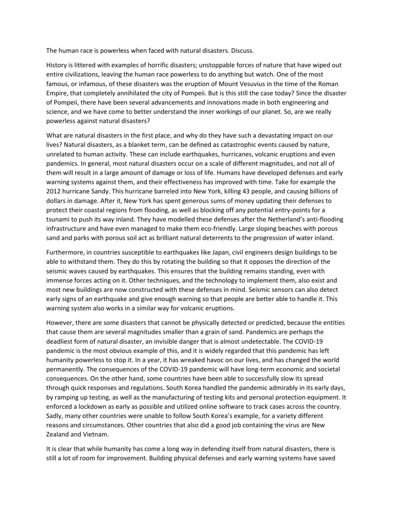 Natural Disasters: Are Humans Powerless?