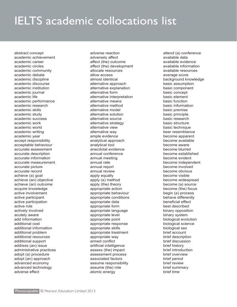 IELTS Academic Collocations List for Writing Improvement
