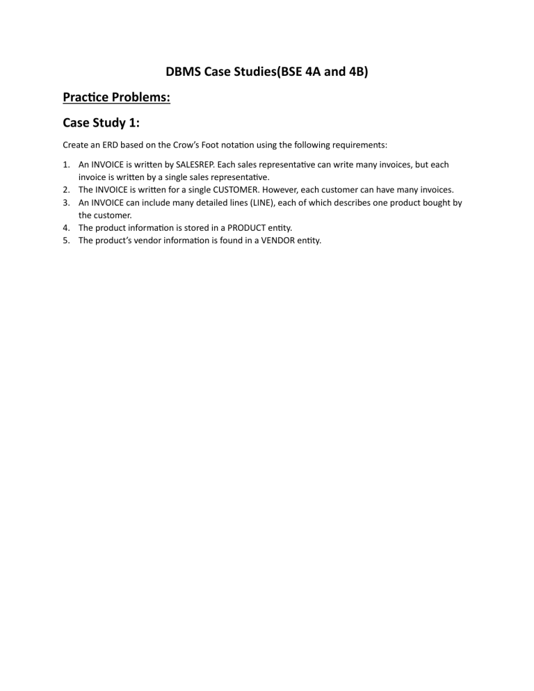 DBMS Case Studies: ERD Design with Crow's Foot Notation