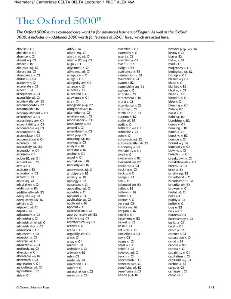Oxford 5000 Word List for Advanced English Learners