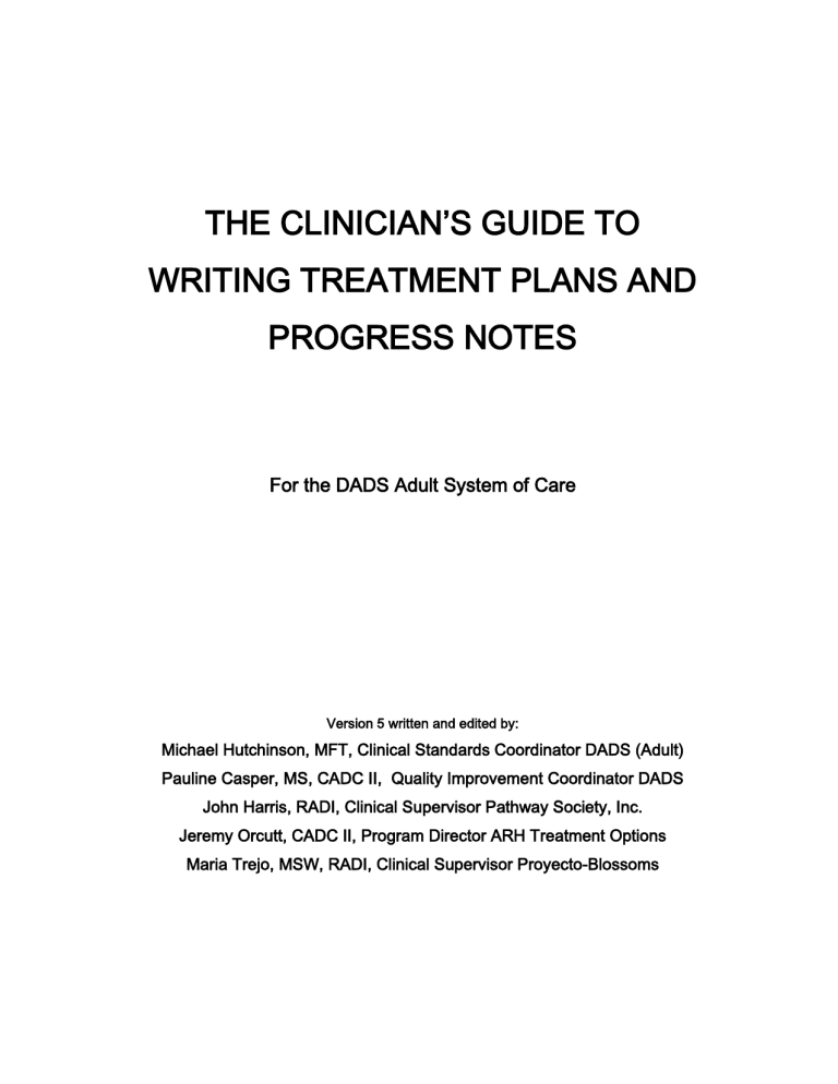 Clinician's Guide: Writing Treatment Plans & Progress Notes for Counselors