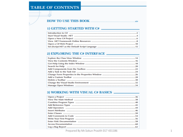 C# Programming Guide: Table of Contents