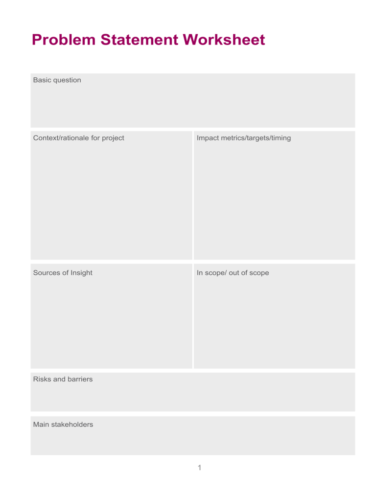 Problem Statement Worksheet Template