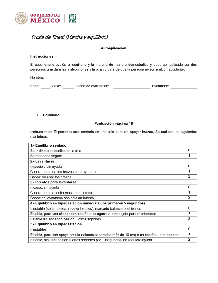Escala de Tinetti: Evaluación de Equilibrio y Marcha