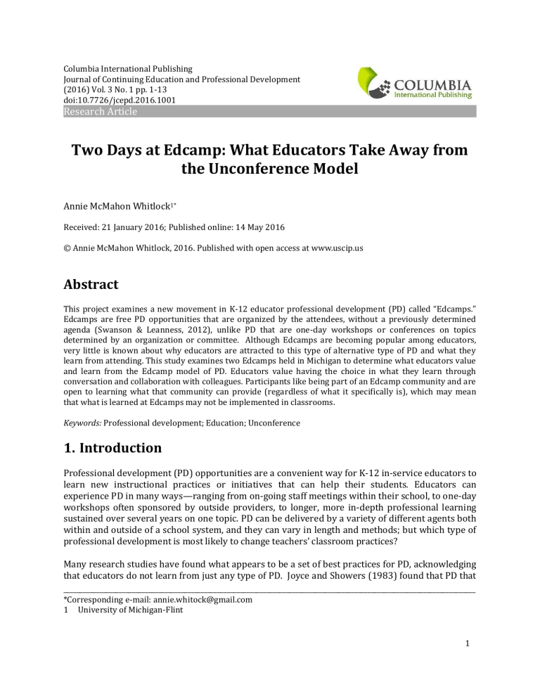 Edcamp Unconference Model: Educator Professional Development