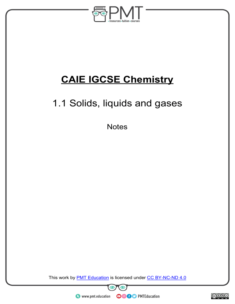IGCSE Chemistry: Solids, Liquids, Gases - Notes