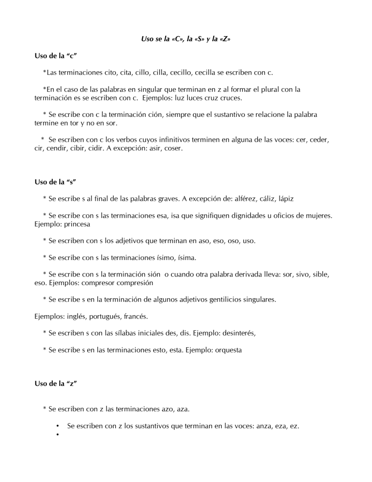 Gramática Española: Reglas de Uso de C, S y Z
