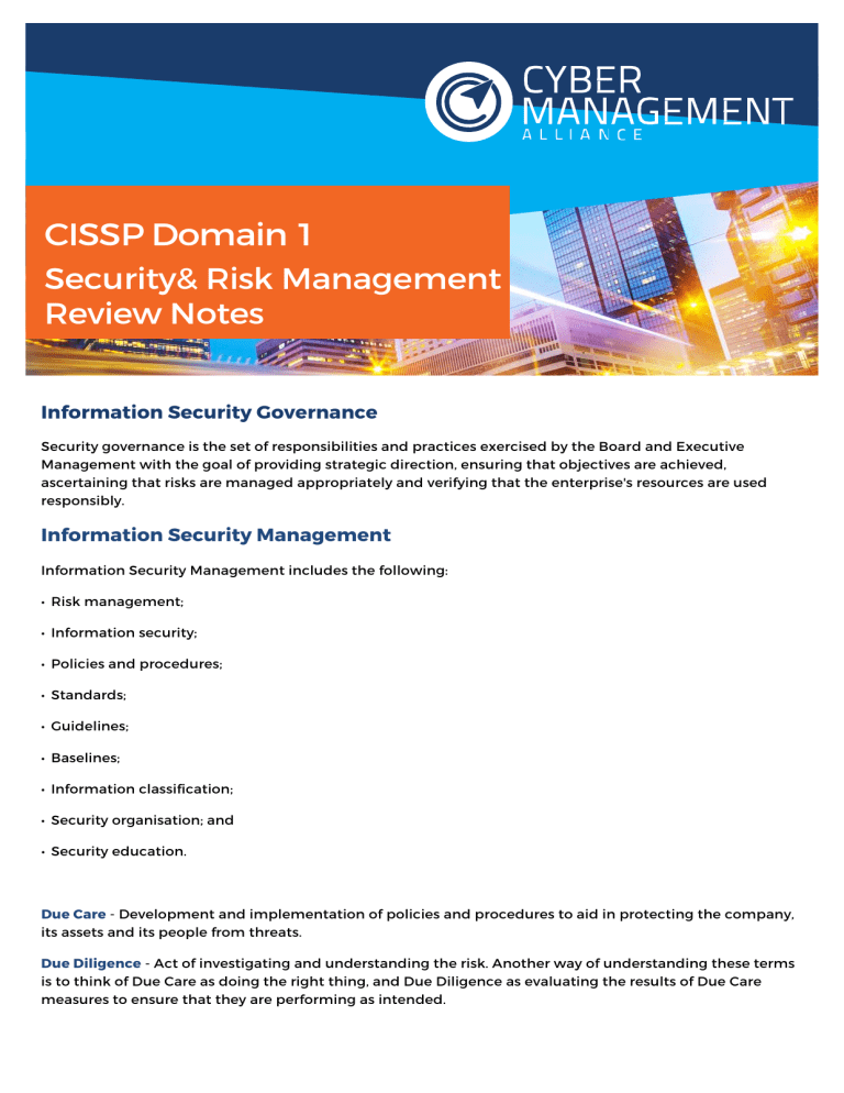 CISSP Domain 1: Security & Risk Management Review Notes