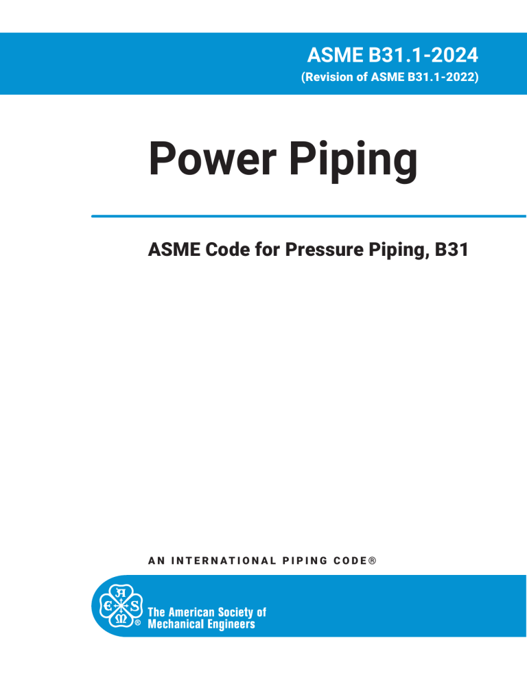 ASME B31.1 Power Piping Code 2024: Design & Standards