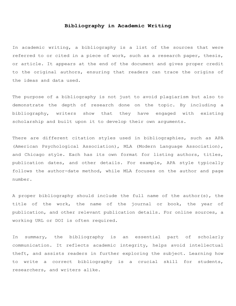 Bibliography in Academic Writing: A Guide