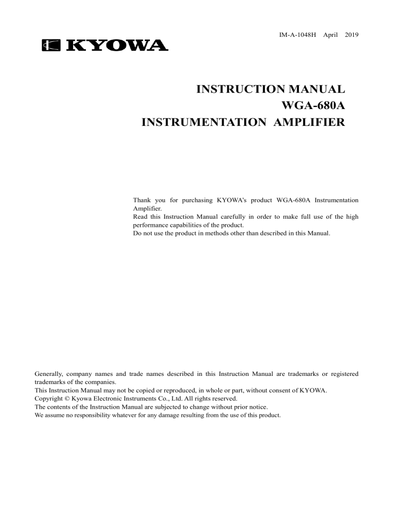 WGA-680A Instrumentation Amplifier Instruction Manual