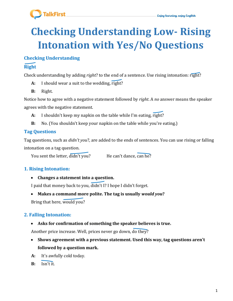 Intonation in Yes/No Questions: English Language Learning