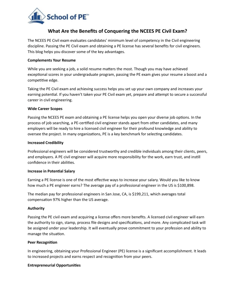 Benefits of Conquering the NCEES PE Civil Exam