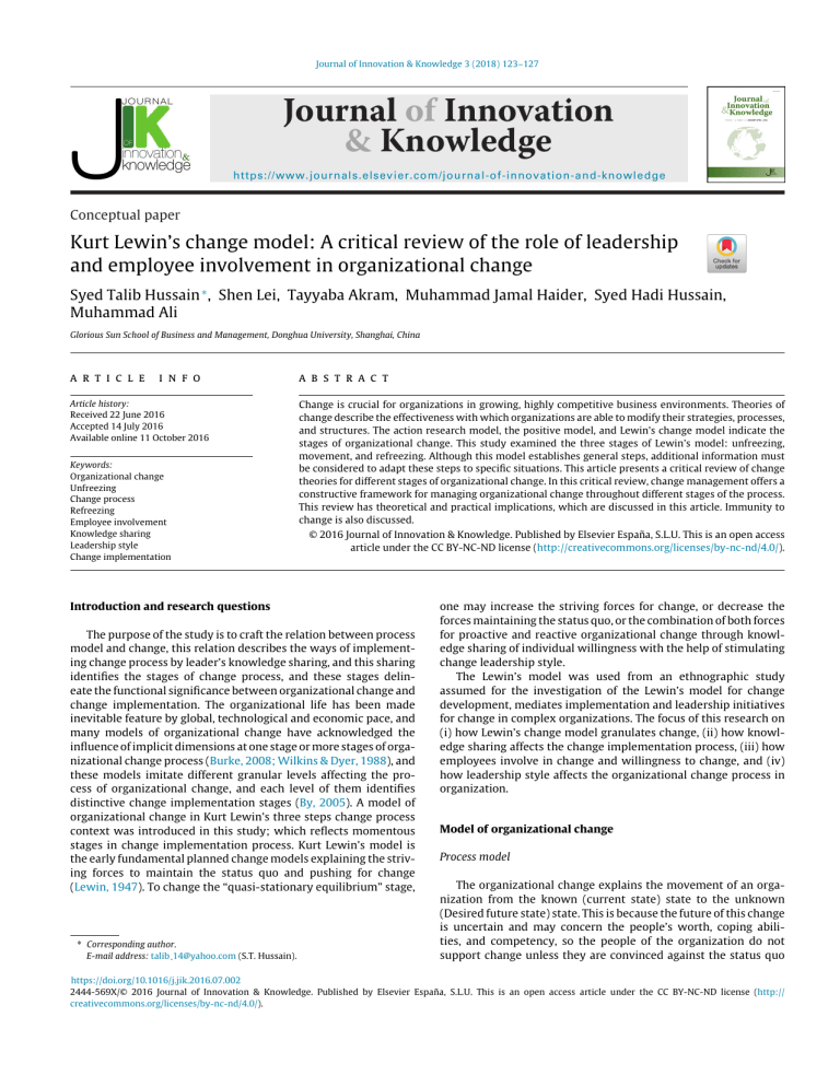 Kurt Lewin's Change Model: Leadership & Employee Involvement