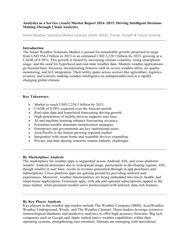 Smart Weather Solutions Market Report 2024-2033