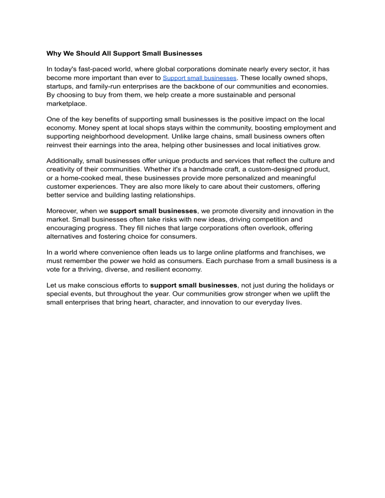 Support Small Businesses: Why It Matters