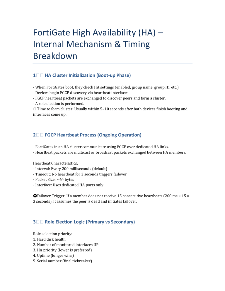 FortiGate High Availability (HA) Internal Mechanism & Timing Breakdown