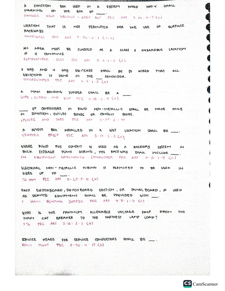 Electrical Code Excerpts: Wiring & Installation