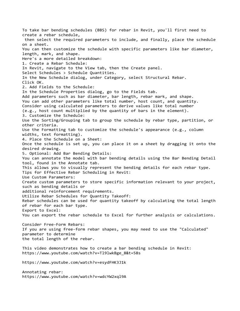 Revit Bar Bending Schedule Guide