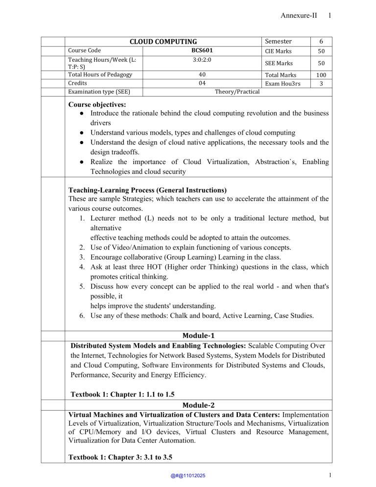Cloud Computing Course Syllabus (BCS601)