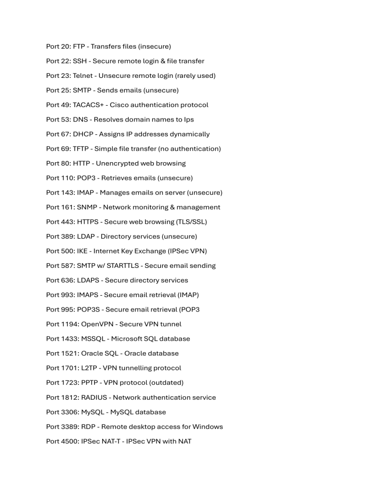Common Network Ports & Protocols Reference List