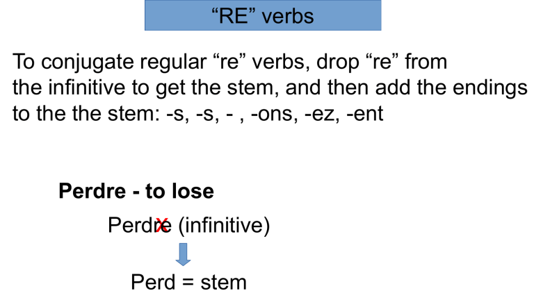 French RE Verb Conjugation Lesson & Exercises