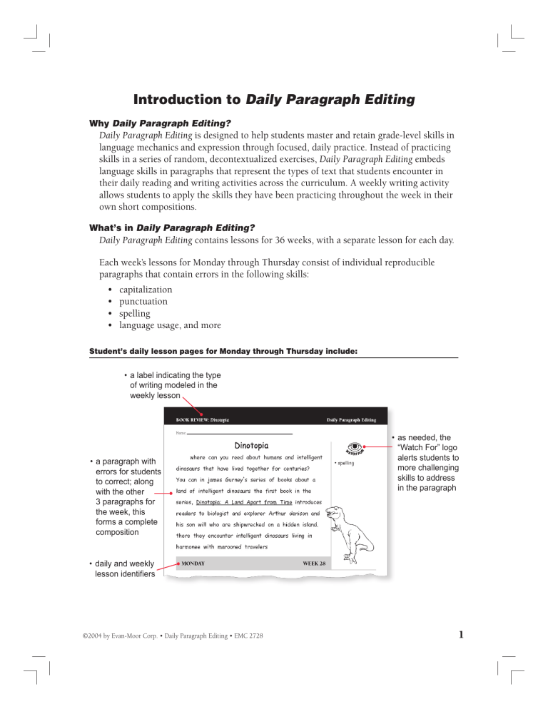 Daily Paragraph Editing Worksheet: Language Skills Practice