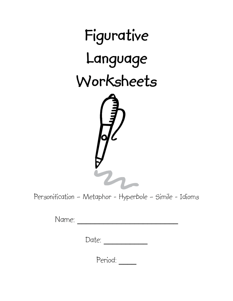 Figurative Language Worksheet: Personification, Simile