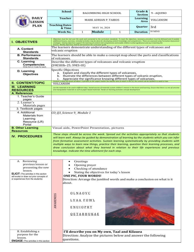 Volcanism Lesson Plan: Types & Eruptions
