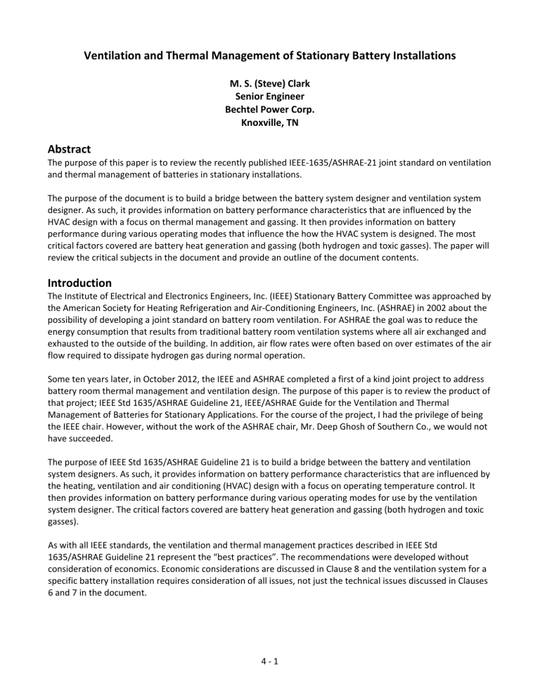 Battery Ventilation & Thermal Management: IEEE/ASHRAE Standard