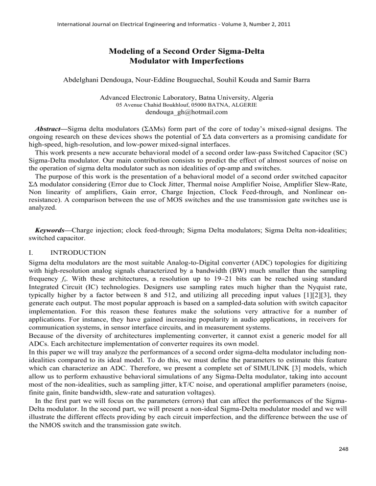 Sigma-Delta Modulator Modeling with Imperfections