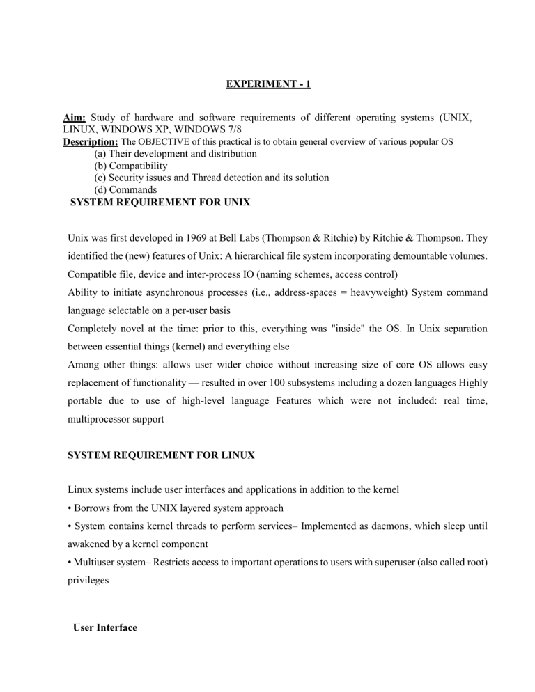 Operating Systems: UNIX, Linux, Windows - Lab Experiment