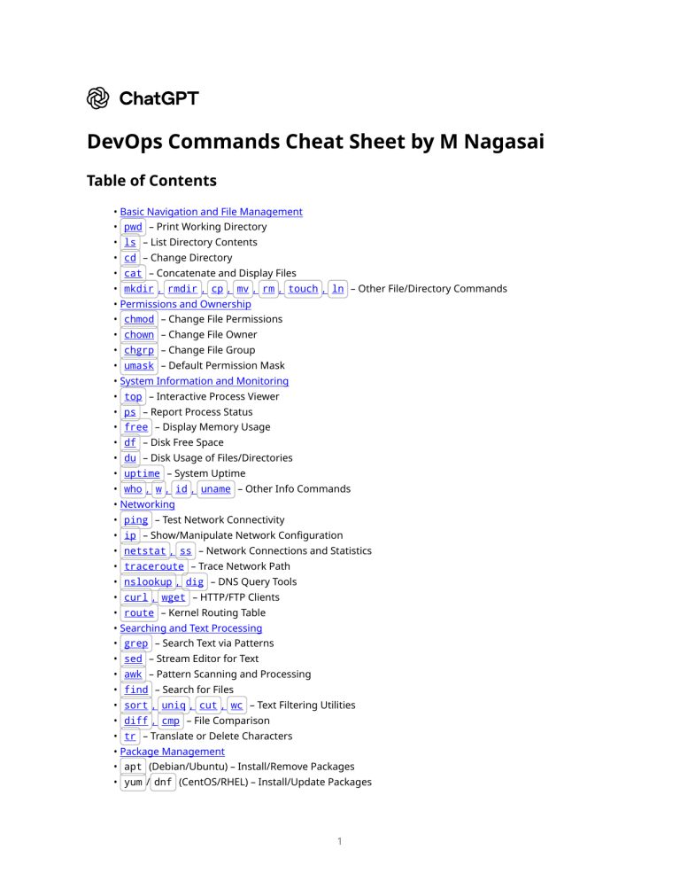 DevOps Commands Cheat Sheet